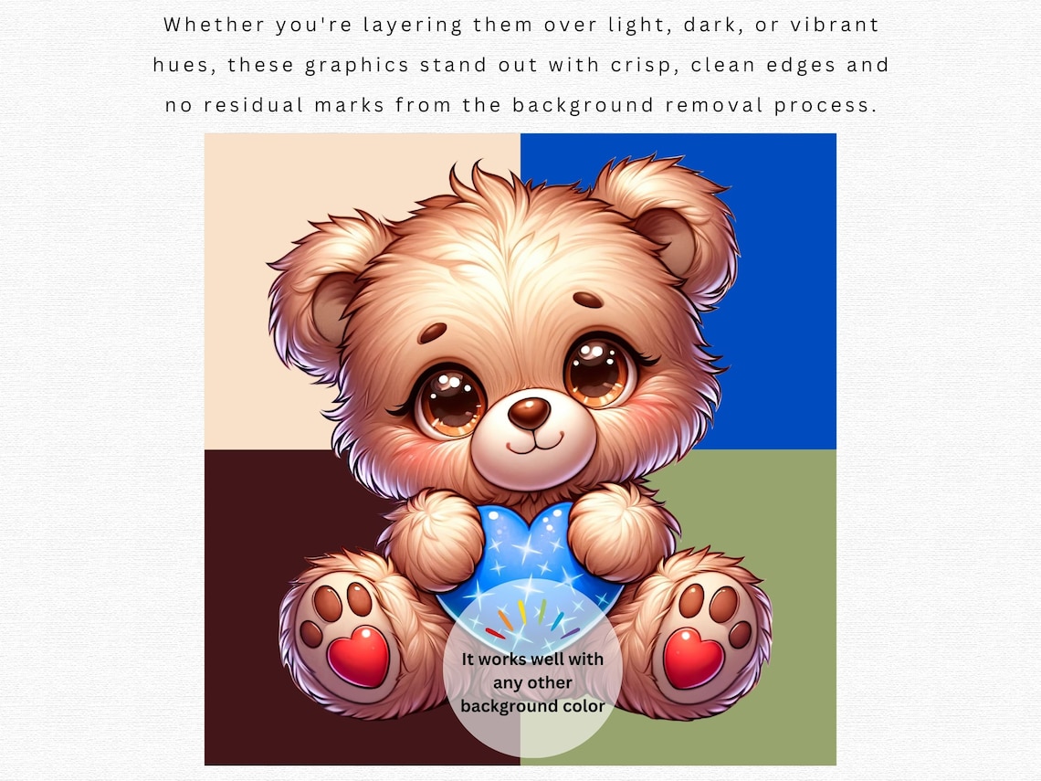 Cute Valentine Teddy Bear Clipart With Blue Glitter Heart, Valentine's ...