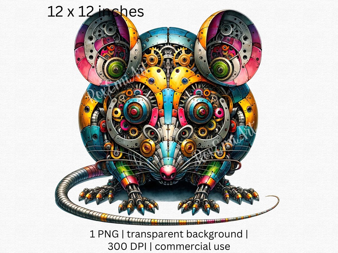Cute Colorful Steam Punk Mouse PNG. Suitable For: Mouse Sticker, Animal ...