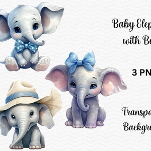 Baby Elephant With Bow Clipart, Nursery Decor, Baby Shower Invitations ...