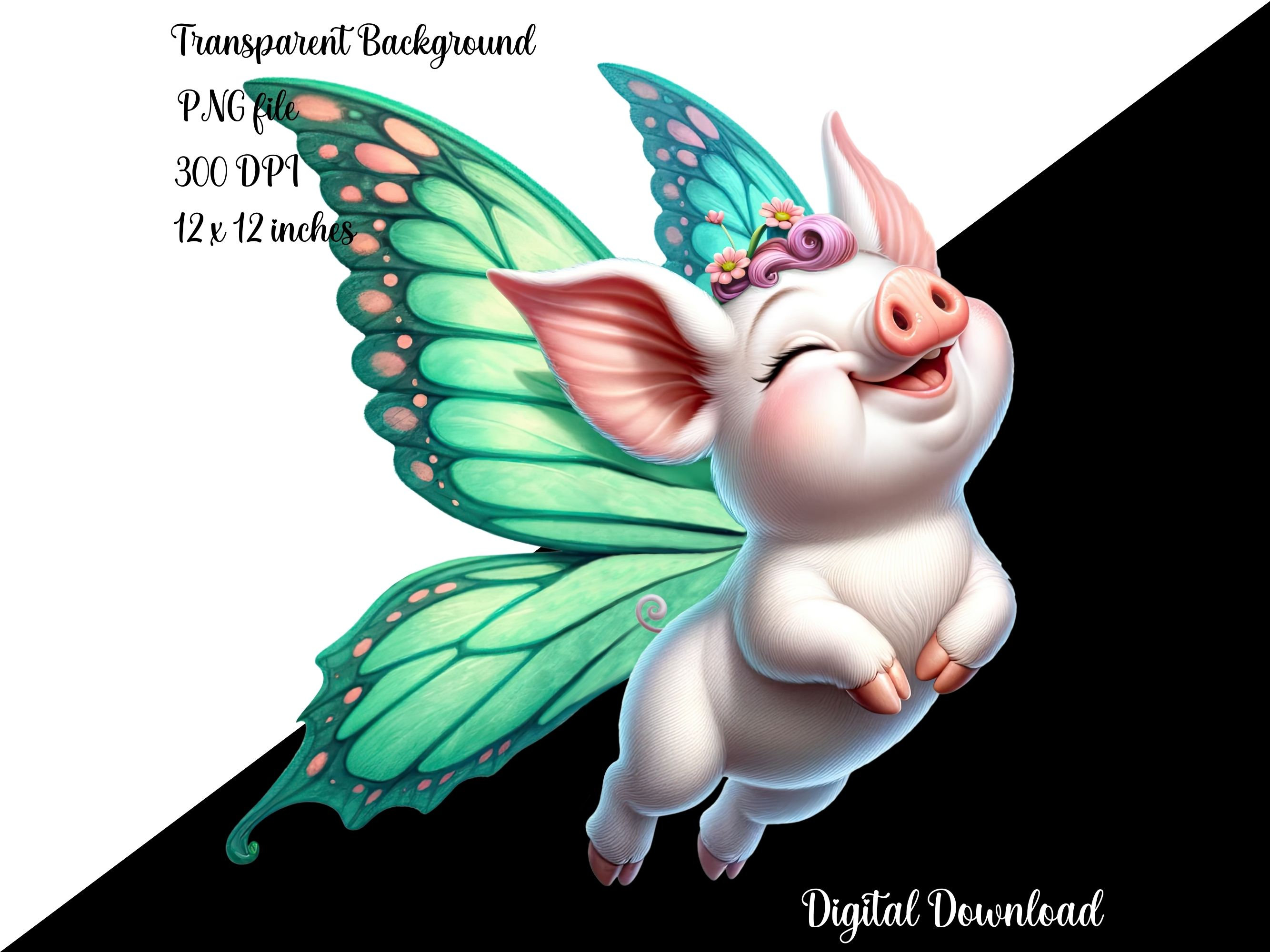 Happy Flying Pig With Butterfly Wings Clipart: Perfect for Farm Nursery ...