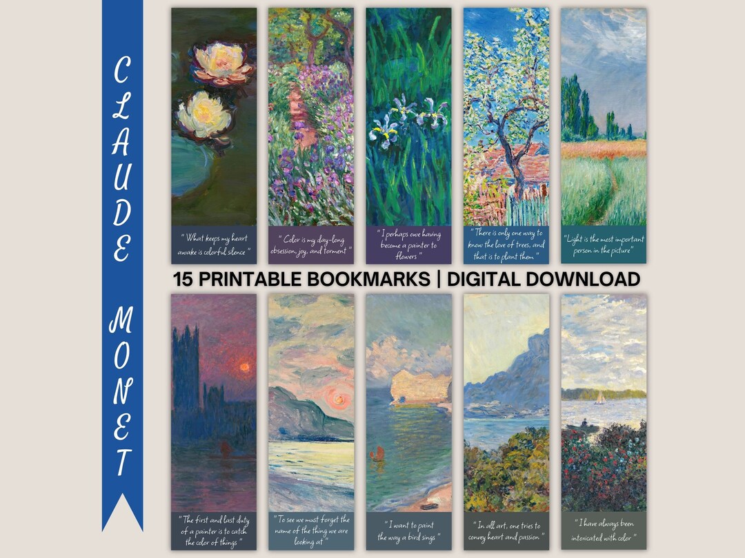 Elegant Printable Bookmarks Set of 15 With Claude Monet Paintings ...