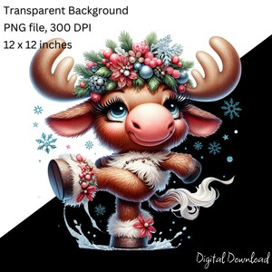 Whimsical Christmas Moose Clipart, Cute Reindeer PNG, Festive Digital ...