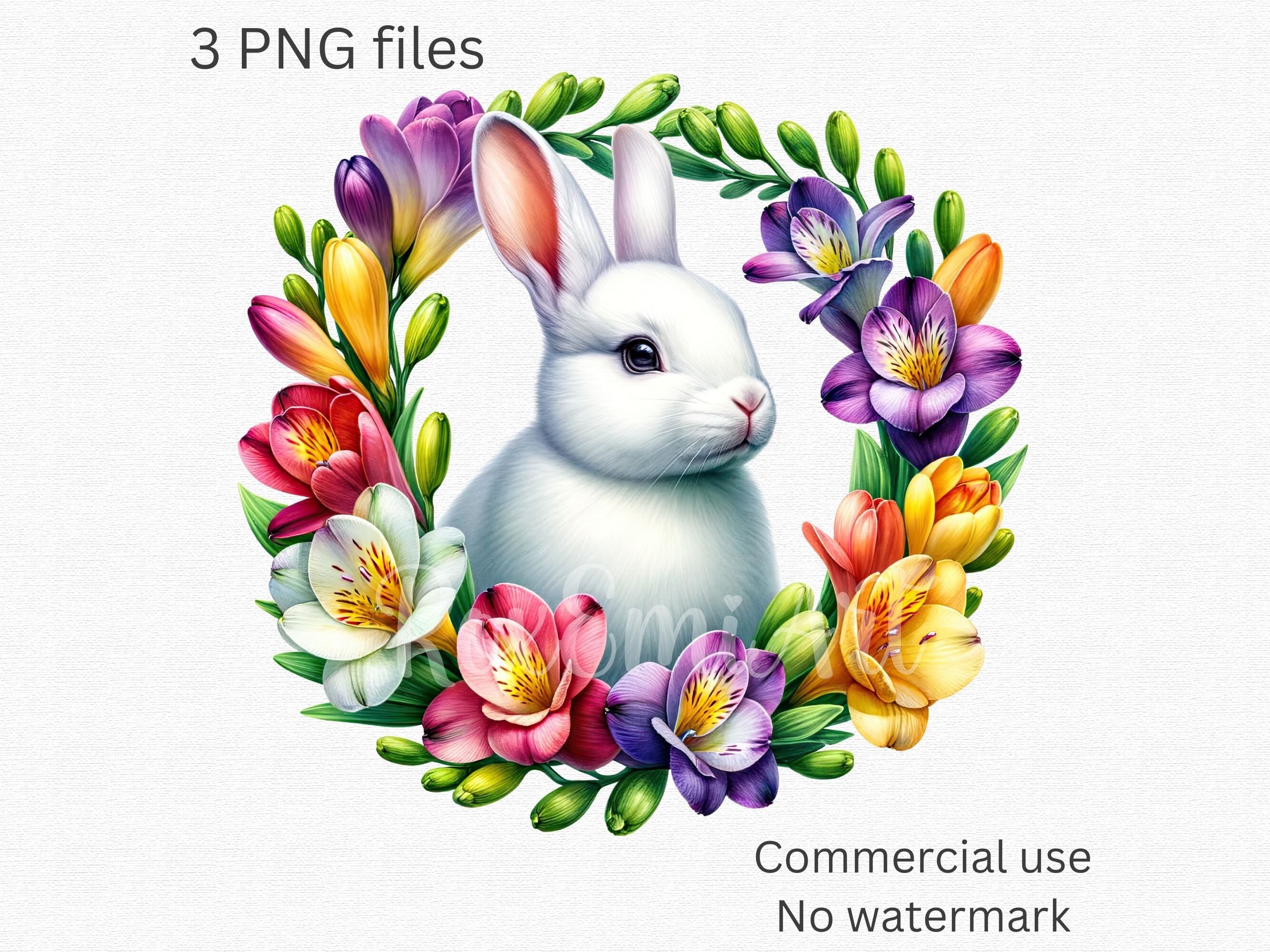 Watercolor Spring Bunny Clipart, Hollow Tree Floral Bunny PNG, Cute ...