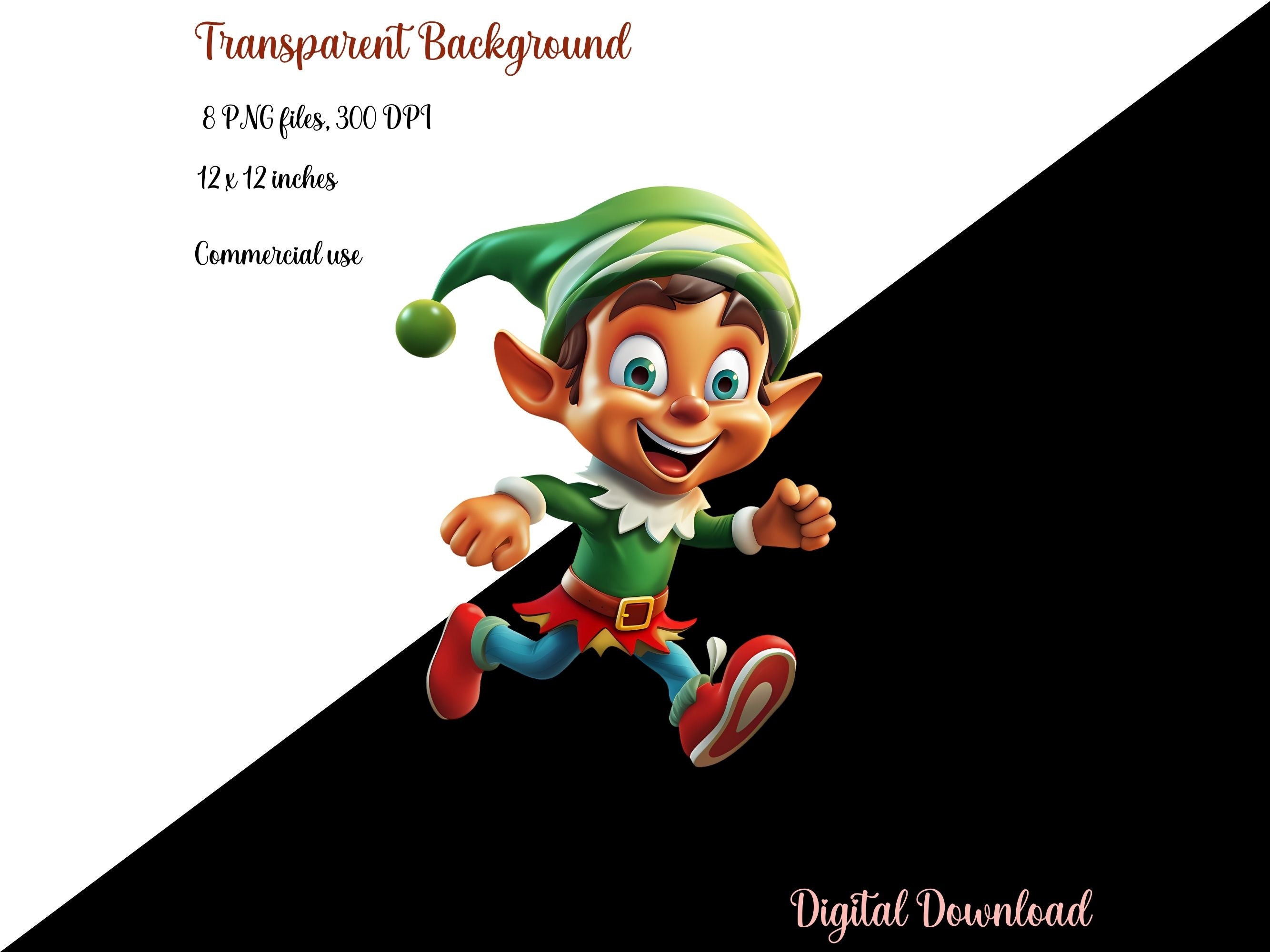 Cute Christmas Elf Clipart Bundle - Transparent PNG - for Christmas ...