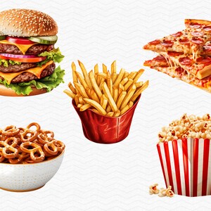 Watercolor Junk Food Clipart Bundle - Burger Clipart, Pizza Clipart and ...