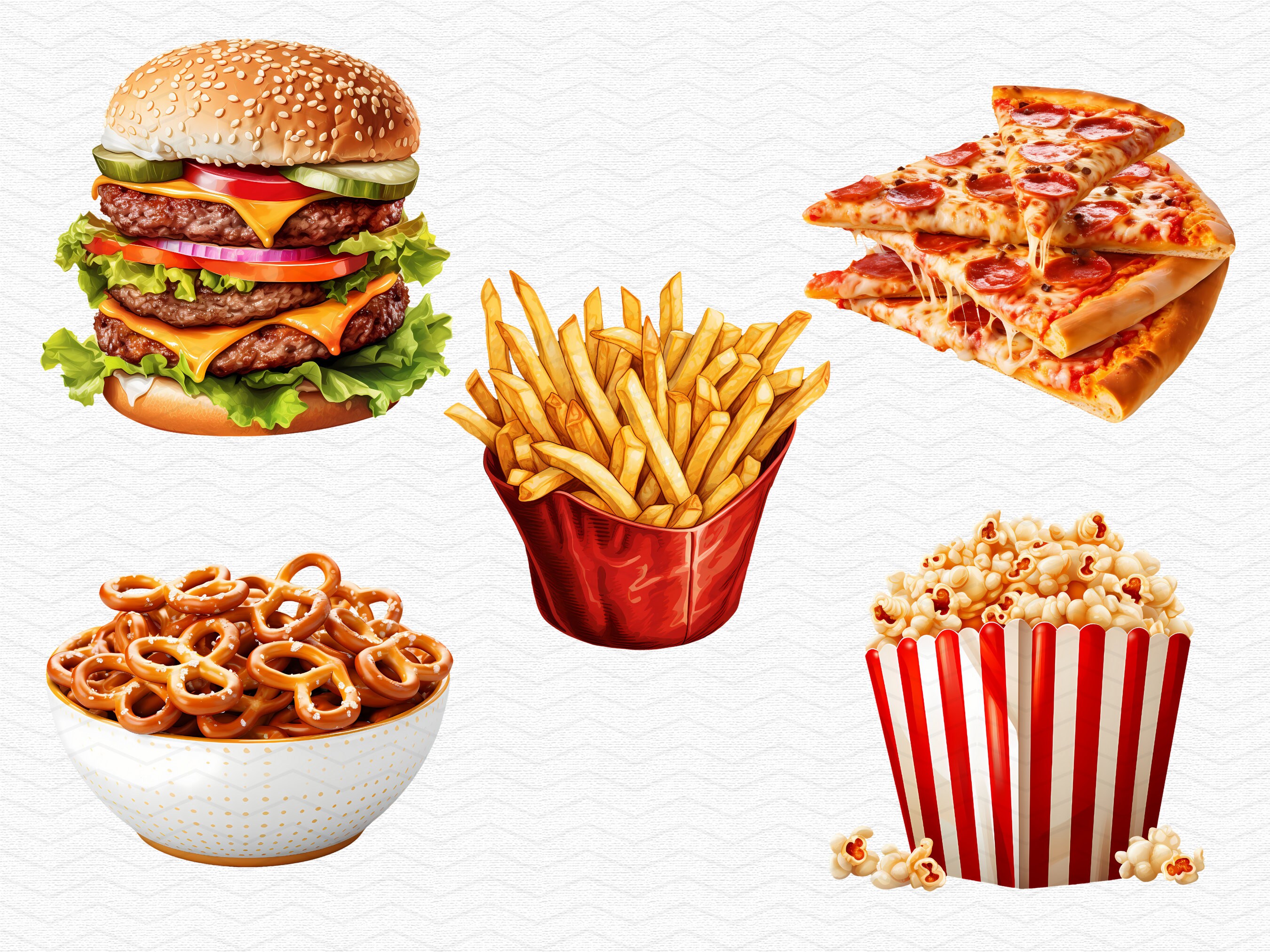 Watercolor Junk Food Clipart Bundle Burger Clipart, Pizza Clipart and ...