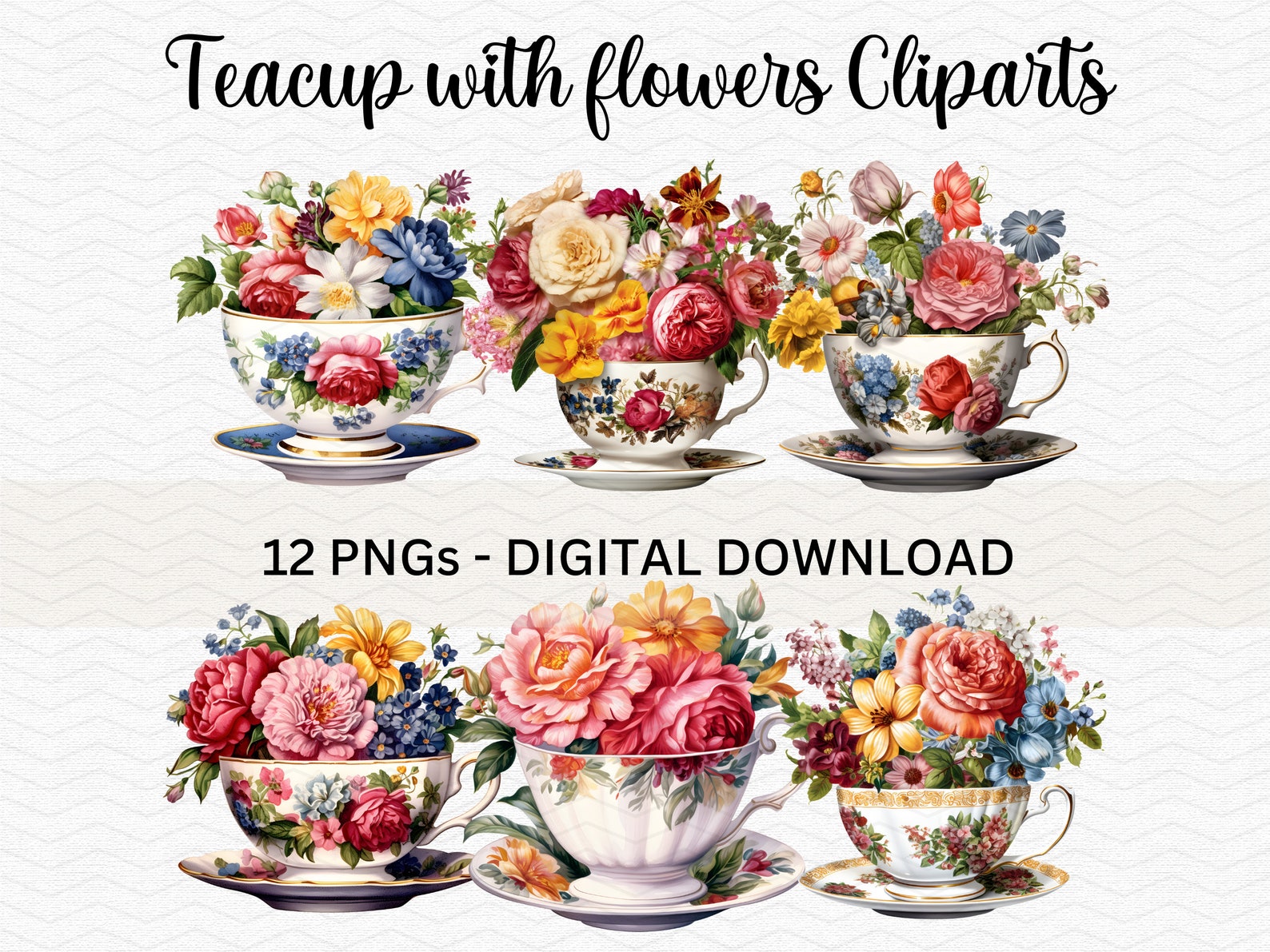 Vintage Teacup Clipart | 12 Tea Cup Clipart Png Bundle | Free ...