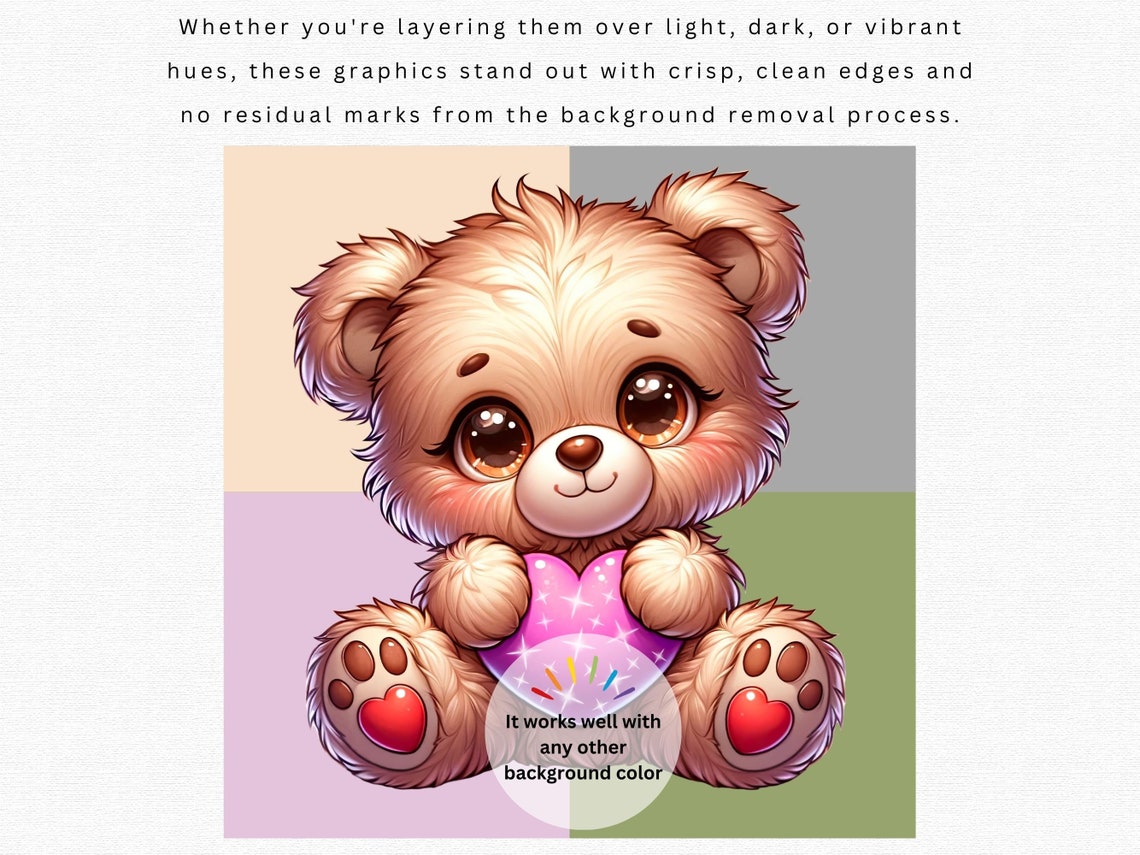 Cute Valentine Teddy Bear Clipart With Glitter Heart, Valentine's Day ...