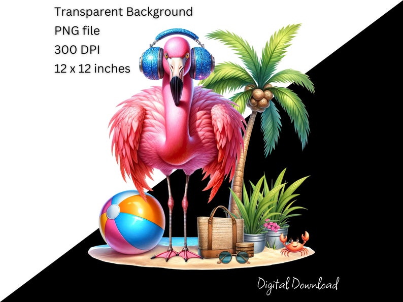 Beach Vibes Flamingo Clipart, Ocean Clipart, Fun Summer PNG, Whimsical ...