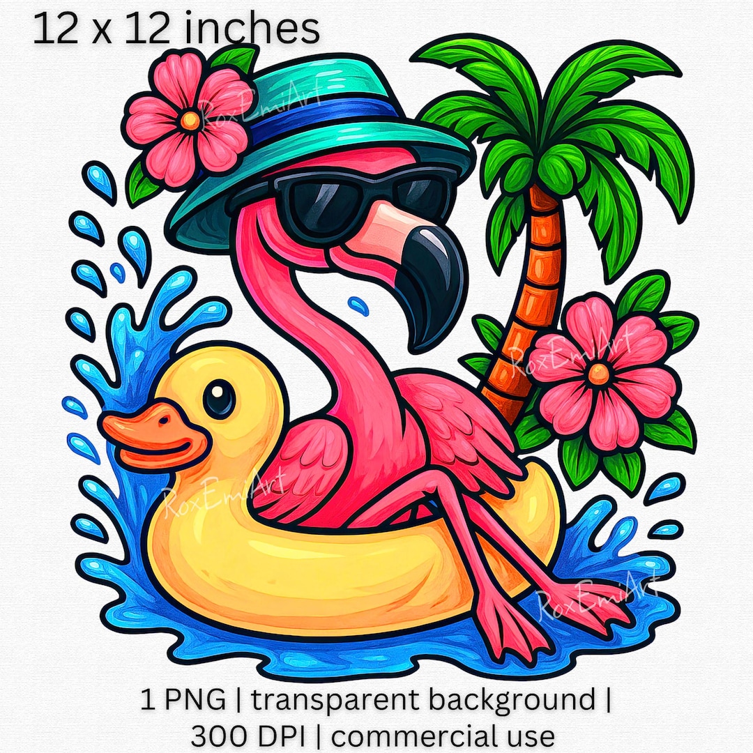 Tropical Flamingo Clipart, Cute Duck Pool Art, Summer Beach Animal PNG ...