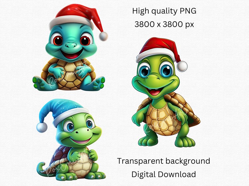 Christmas Sea Turtle PNG, Cute Baby Turtle With Santa Hat, Digital ...