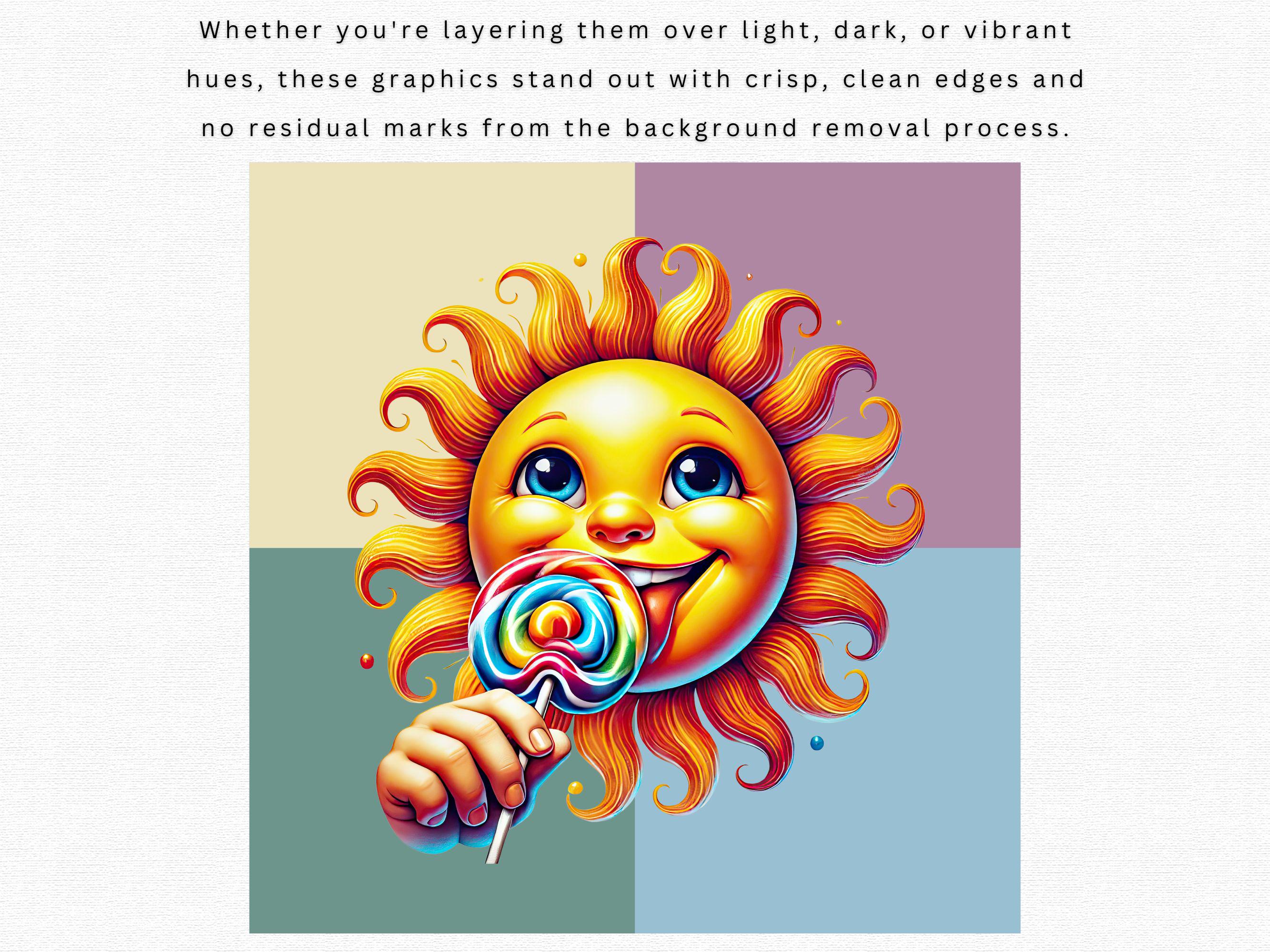Whimsical Sun With Lollipop Clipart, Happy Sun PNG, Vibrant Summer PNG ...