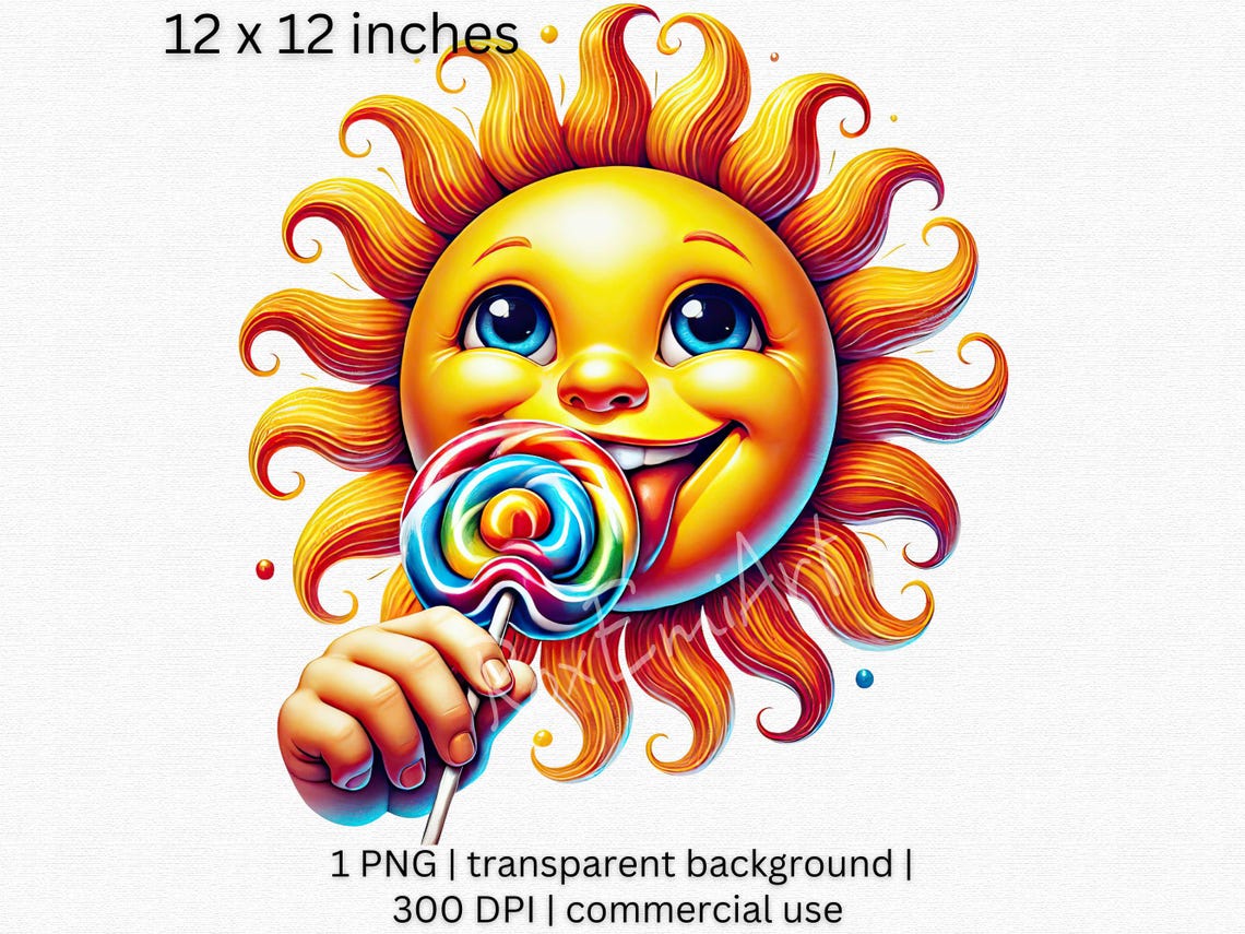 Whimsical Sun With Lollipop Clipart, Happy Sun PNG, Vibrant Summer PNG ...