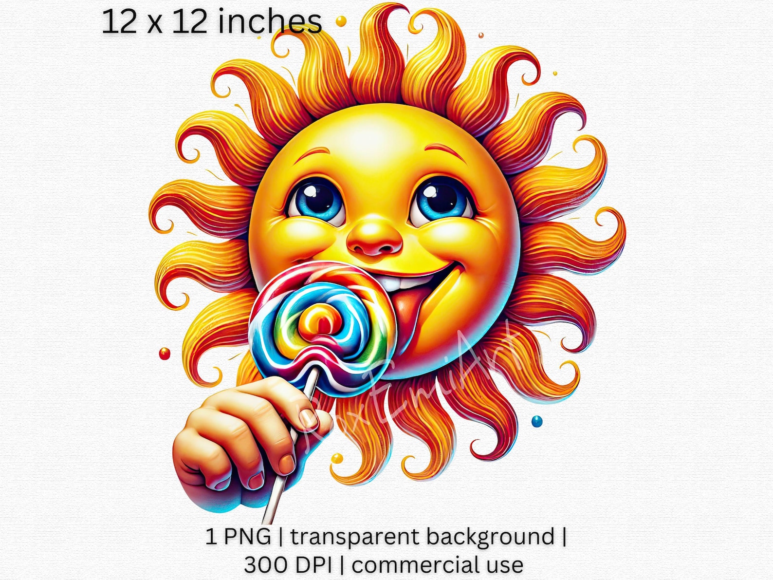 Whimsical Sun With Lollipop Clipart, Happy Sun PNG, Vibrant Summer PNG ...