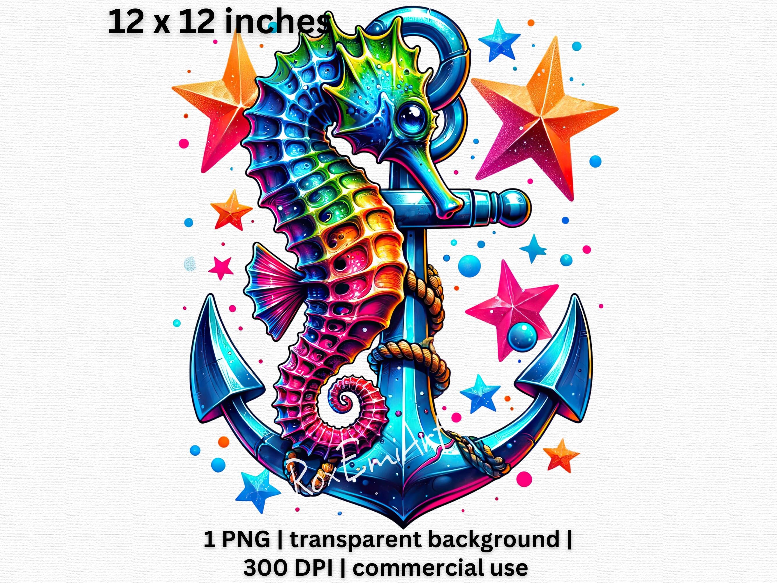 Colorful Rainbow Seahorse Clipart, Nautical Anchor PNG, Whimsical ...