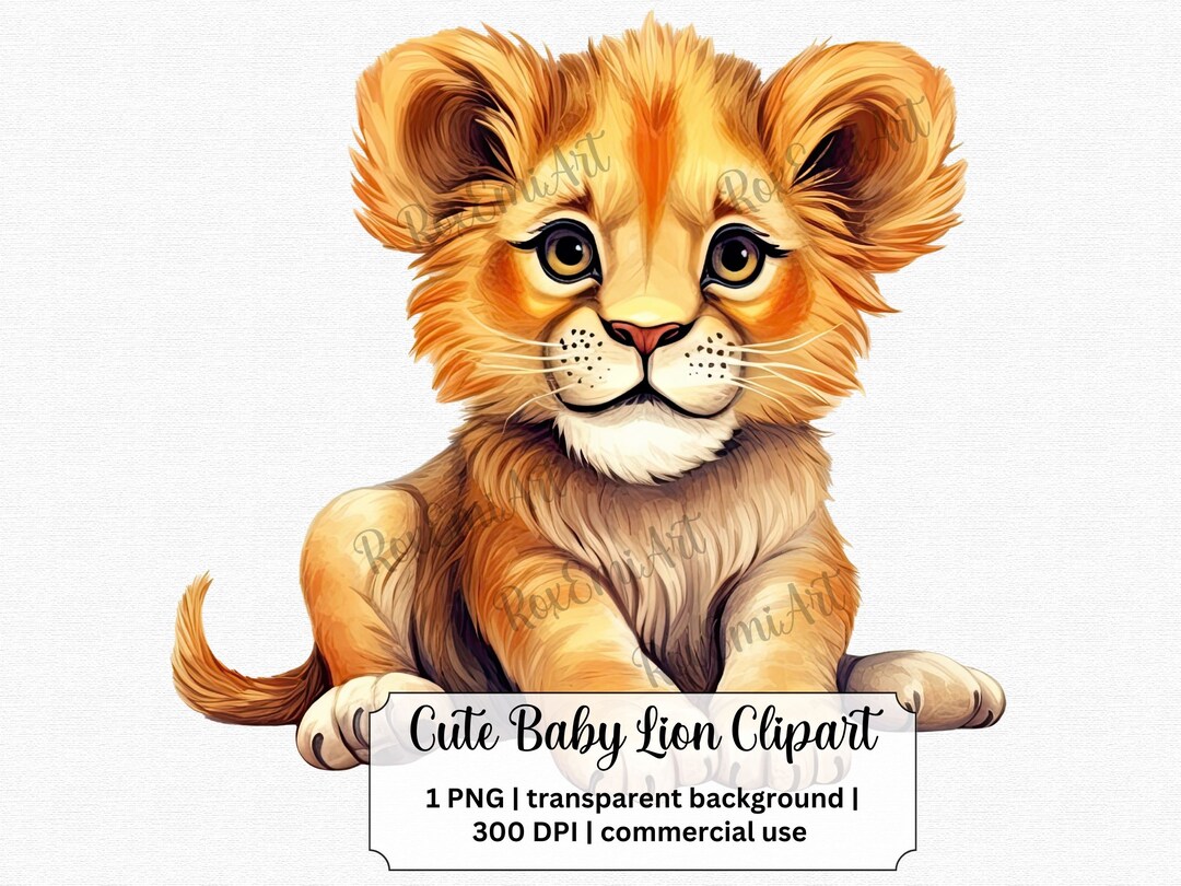 Cute Baby Lion Clipart, Baby Safari PNG Ideal for Lion Baby Shower ...