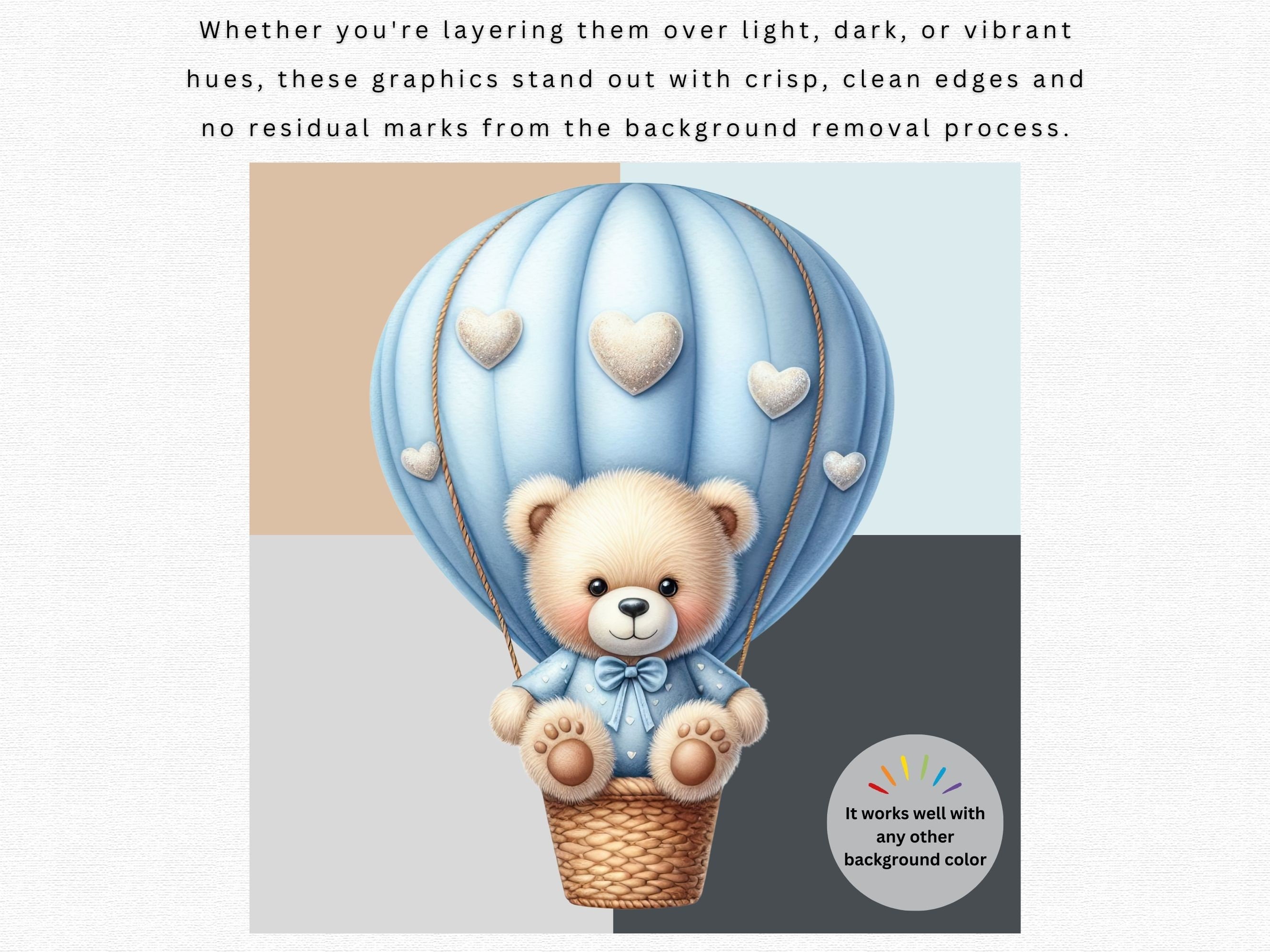 Adorable Teddy Bear Hot Air Balloon Clipart, Cute Digital PNG Bundle ...