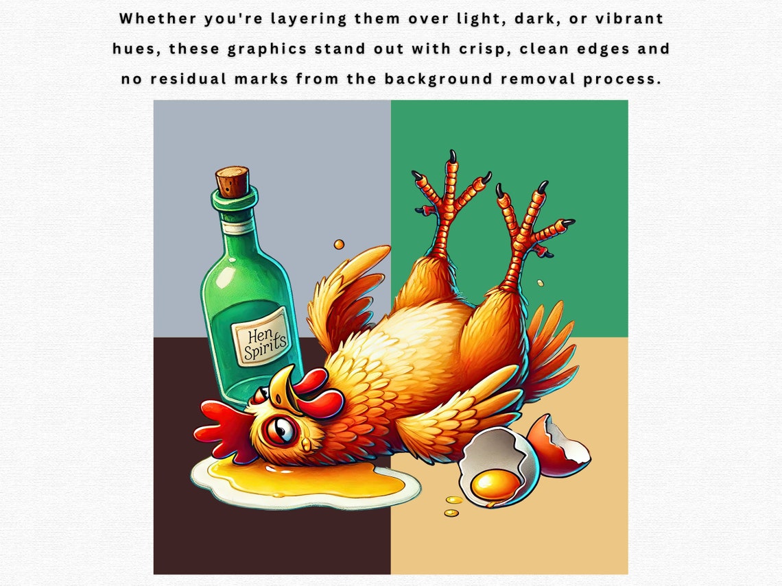 Funny Drunk Hen PNG, Watercolor Crazy Chicken Clipart, Quirky Cartoon ...