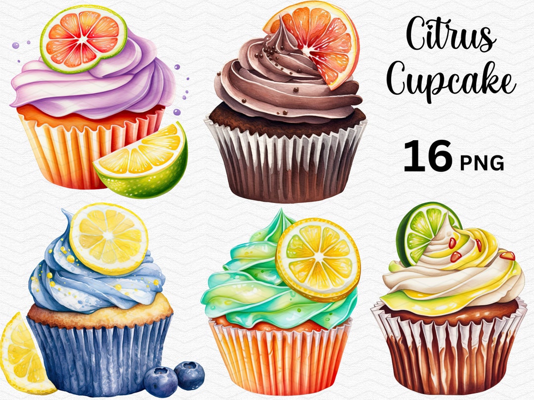 Watercolor Cupcake Clipart | Baking Clipart | 16 Cupcake Png Pack ...