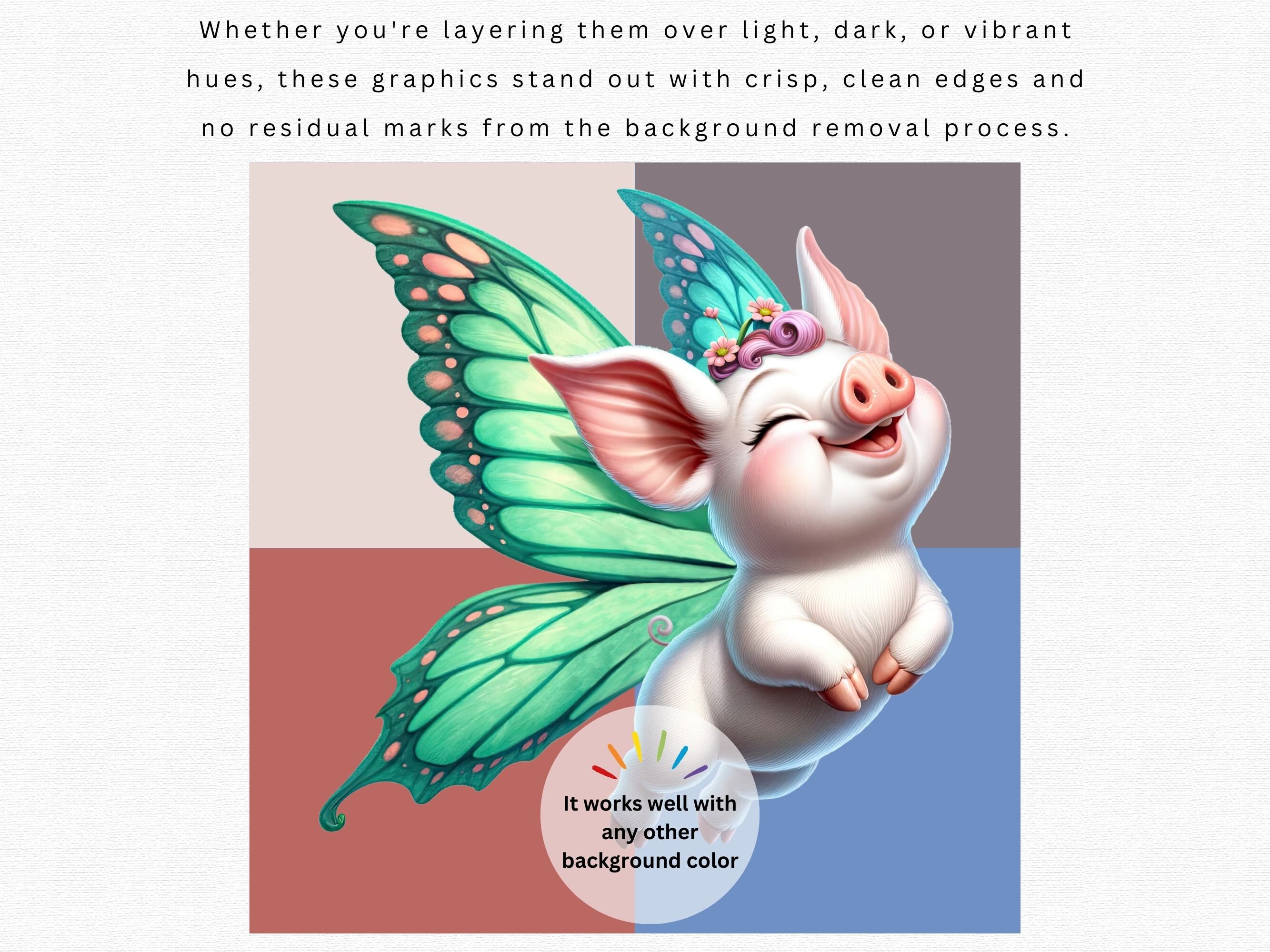 Happy Flying Pig With Butterfly Wings Clipart: Perfect for Farm Nursery ...