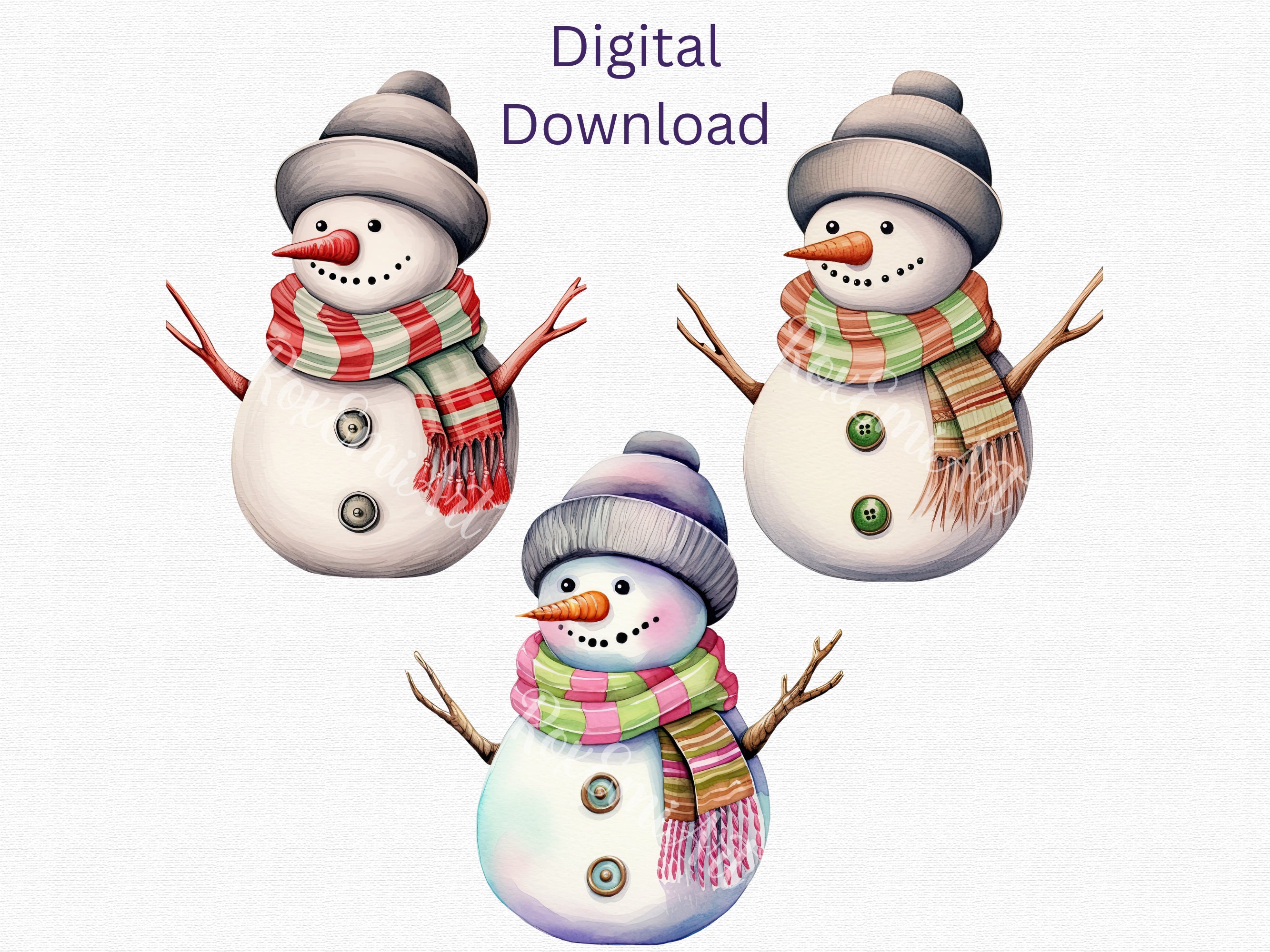 Watercolor Cute Snowman Clipart, Winter Clipart, Snowman Png Bundle ...