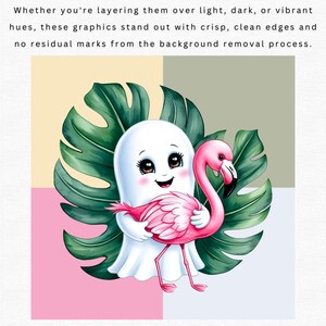 Cute Ghost and Flamingo Clipart, Tropical Halloween Clipart, Whimsical ...