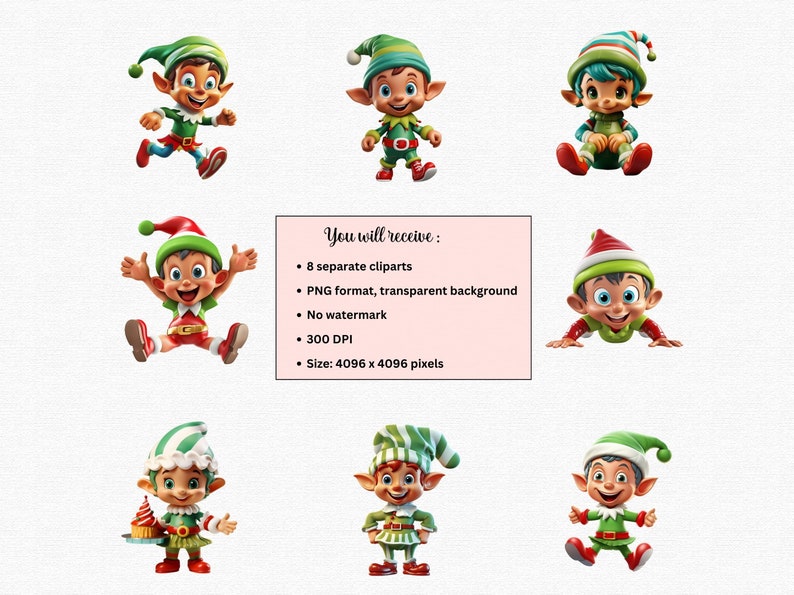 Cute Christmas Elf Clipart Bundle Transparent PNG for - Etsy