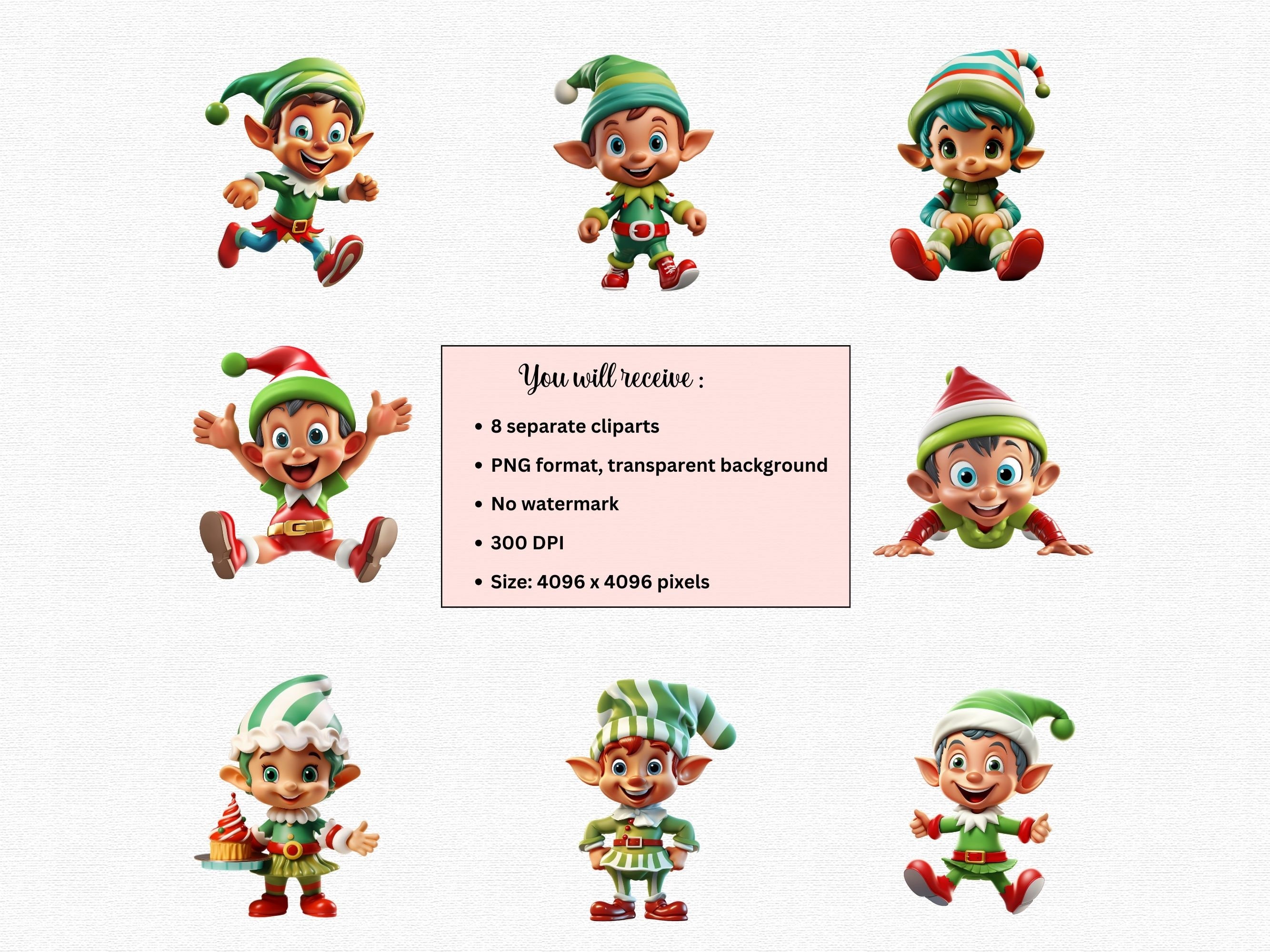 Cute Christmas Elf Clipart Bundle - Transparent PNG - for Christmas ...
