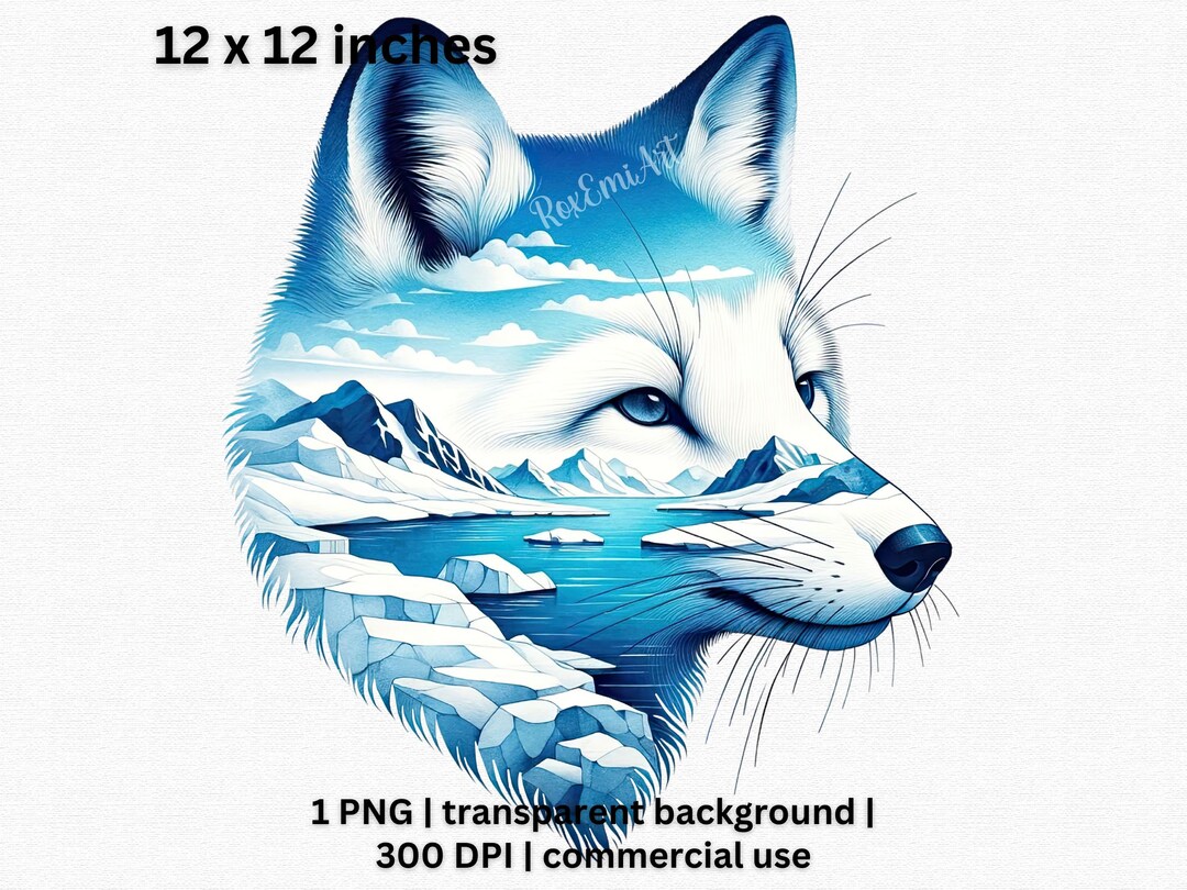 Fox Clipart, Mountain Illustration, Blue Toned Wilderness Art ...