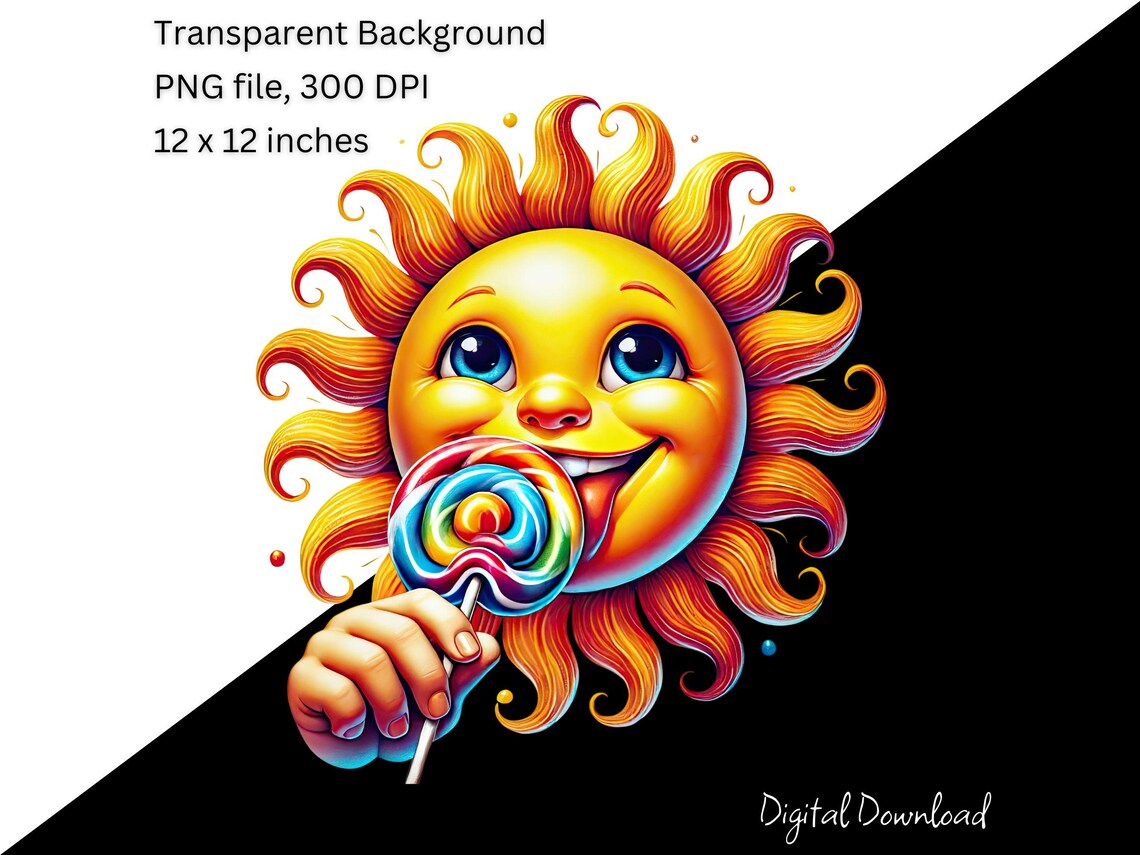 Whimsical Sun With Lollipop Clipart, Happy Sun PNG, Vibrant Summer PNG ...