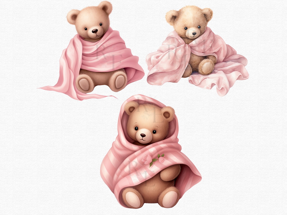 Pink Teddy Bear Clipart | Cute Teddy Bear in Pink Blanket, Ideal for ...