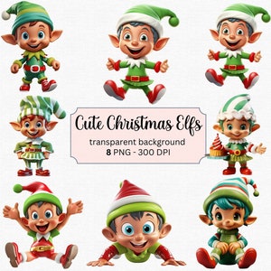 Cute Christmas Elf Clipart Bundle Transparent PNG for - Etsy