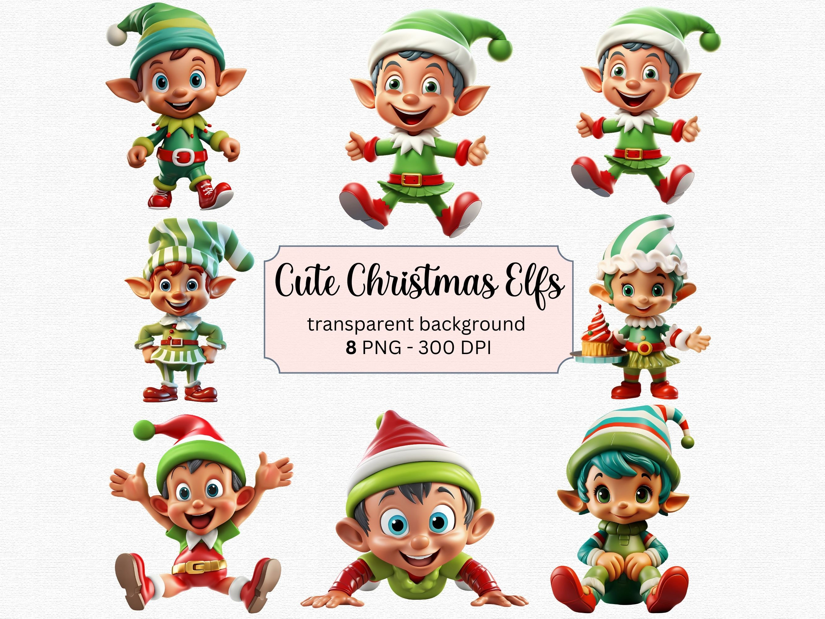 Cute Christmas Elf Clipart Bundle Transparent PNG for - Etsy