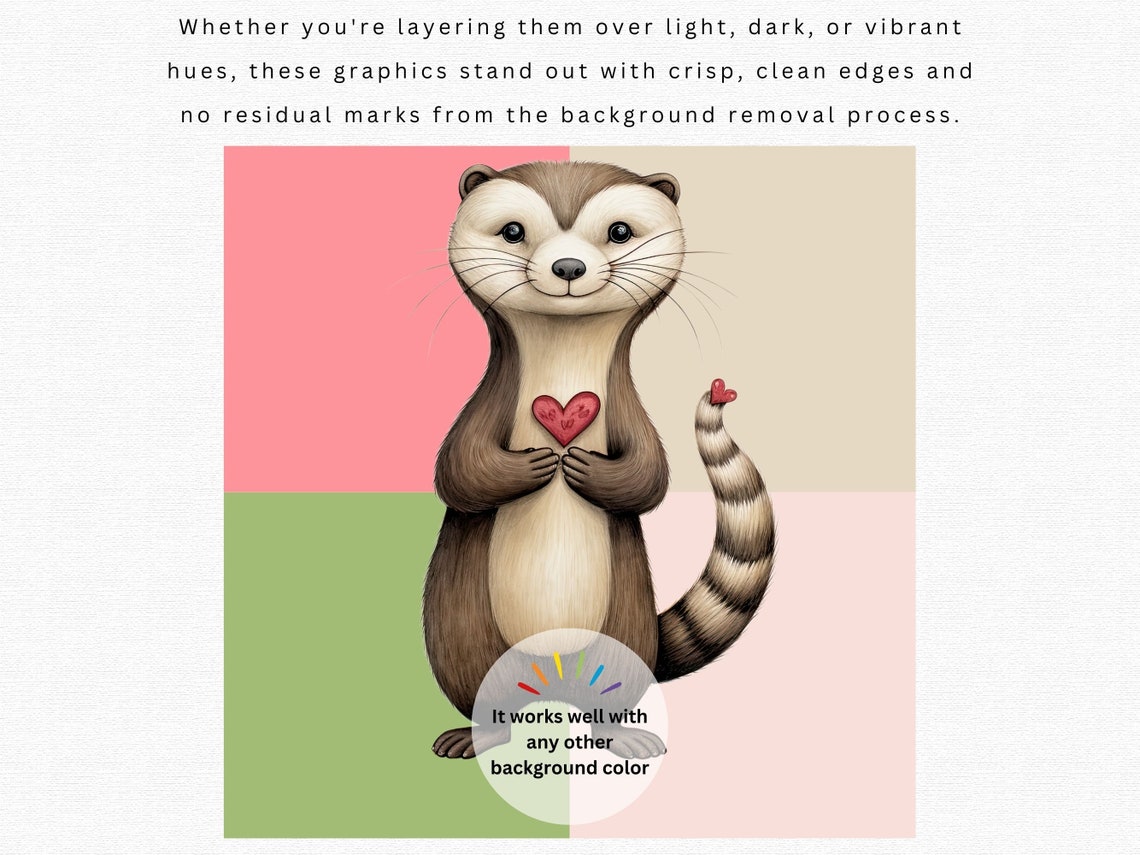 Cute Ferret With a Valentines Heart Clipart. Perfect For: Valentines ...