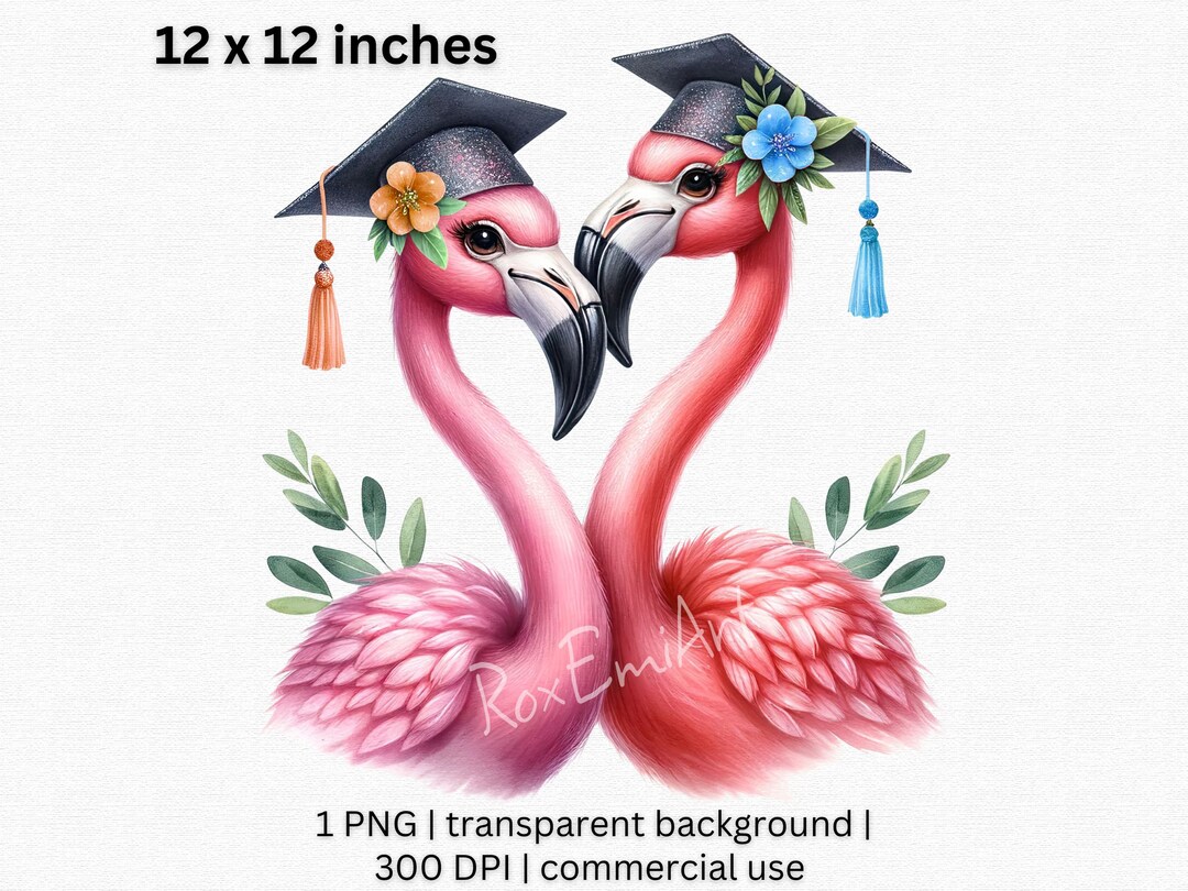 Graduation Flamingos Clipart, Pink Flamingos With Floral Graduation ...