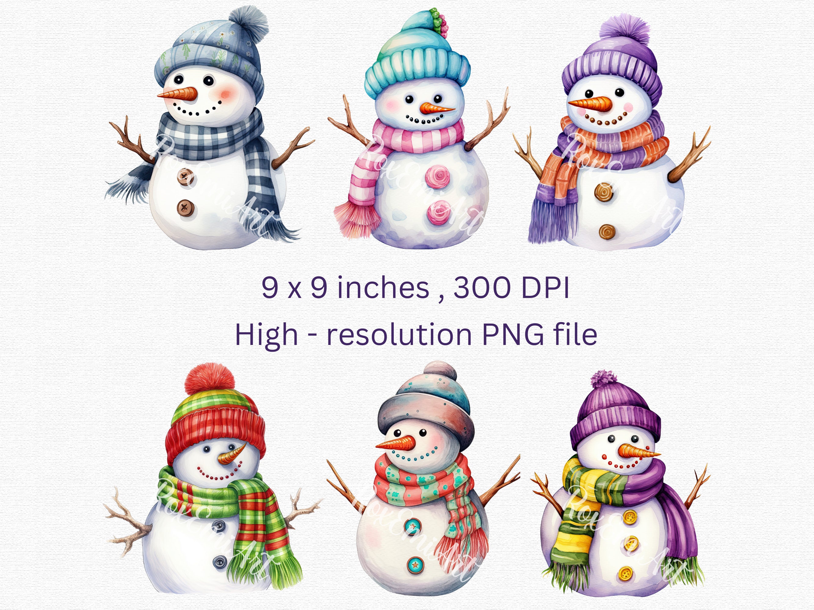 Watercolor Cute Snowman Clipart, Winter Clipart, Snowman Png Bundle ...