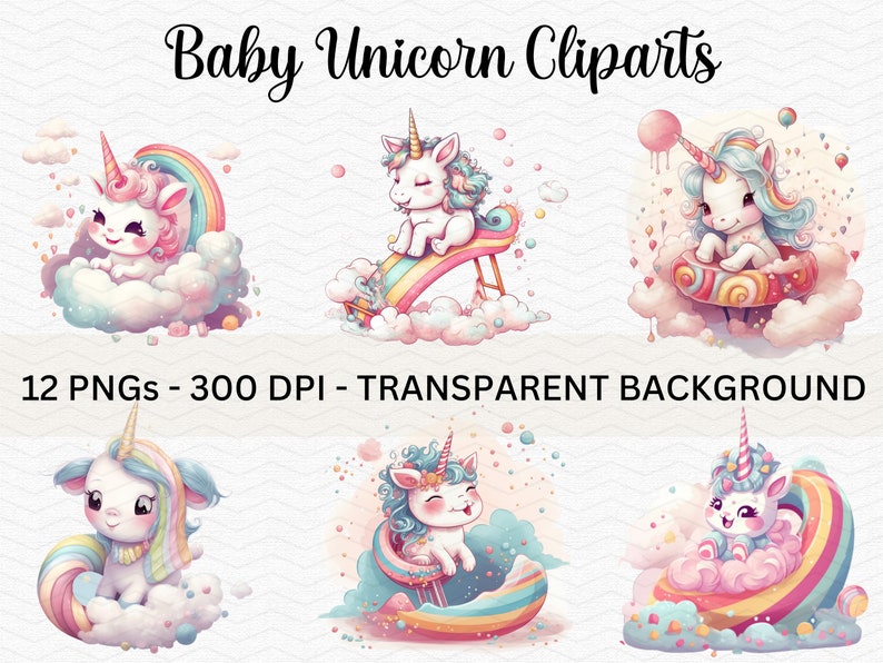 Cute Baby Unicorn Clipart PNG Bundle - Commercial Use - Etsy