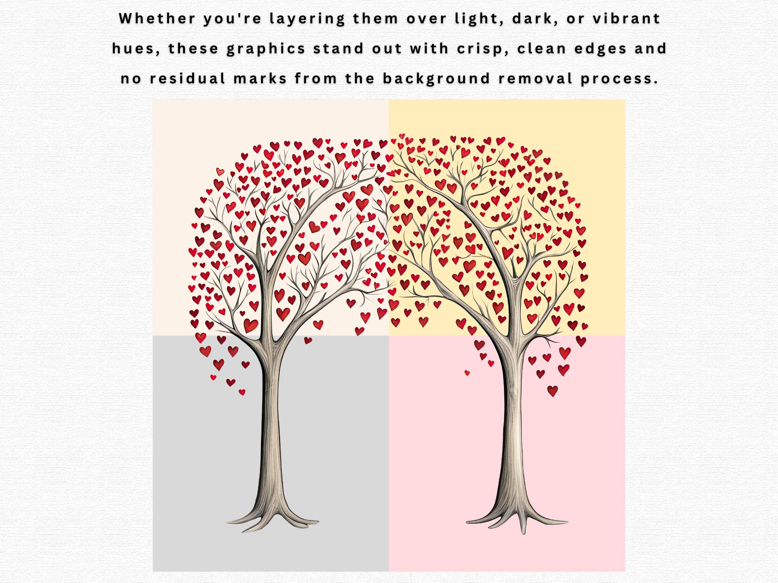 Romantic Heart Tree Clipart, Anniversary Gift Art, Love Trees Printable ...
