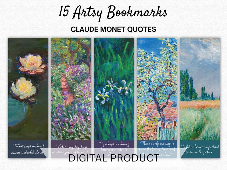 Elegant Printable Bookmarks Set of 15 With Claude Monet Paintings ...