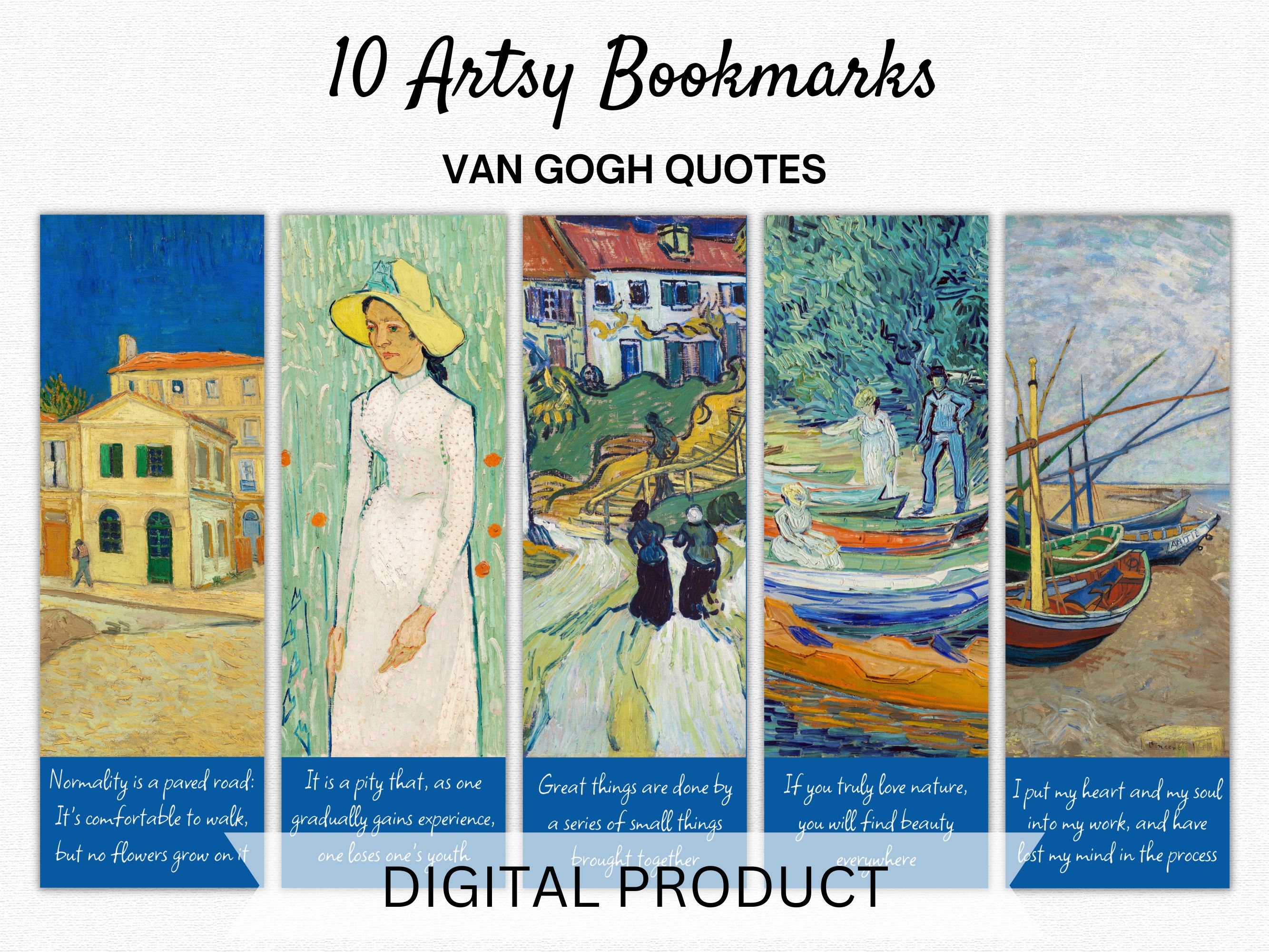 Van Gogh Aesthetic Printable Bookmarks Set of 10 With Quotes, Van Gogh ...