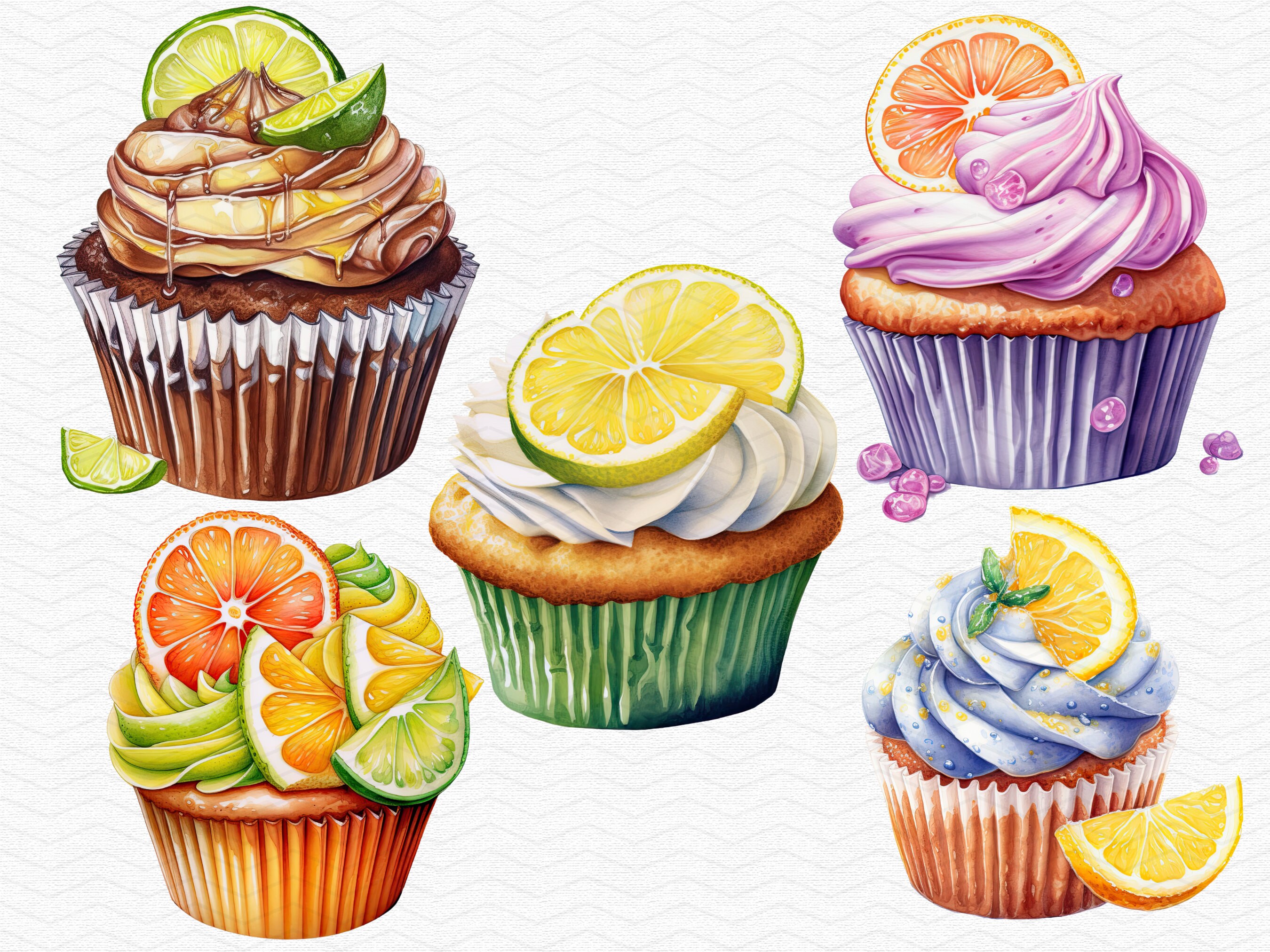 Watercolor Cupcake Clipart | Baking Clipart | 16 Cupcake Png Pack ...