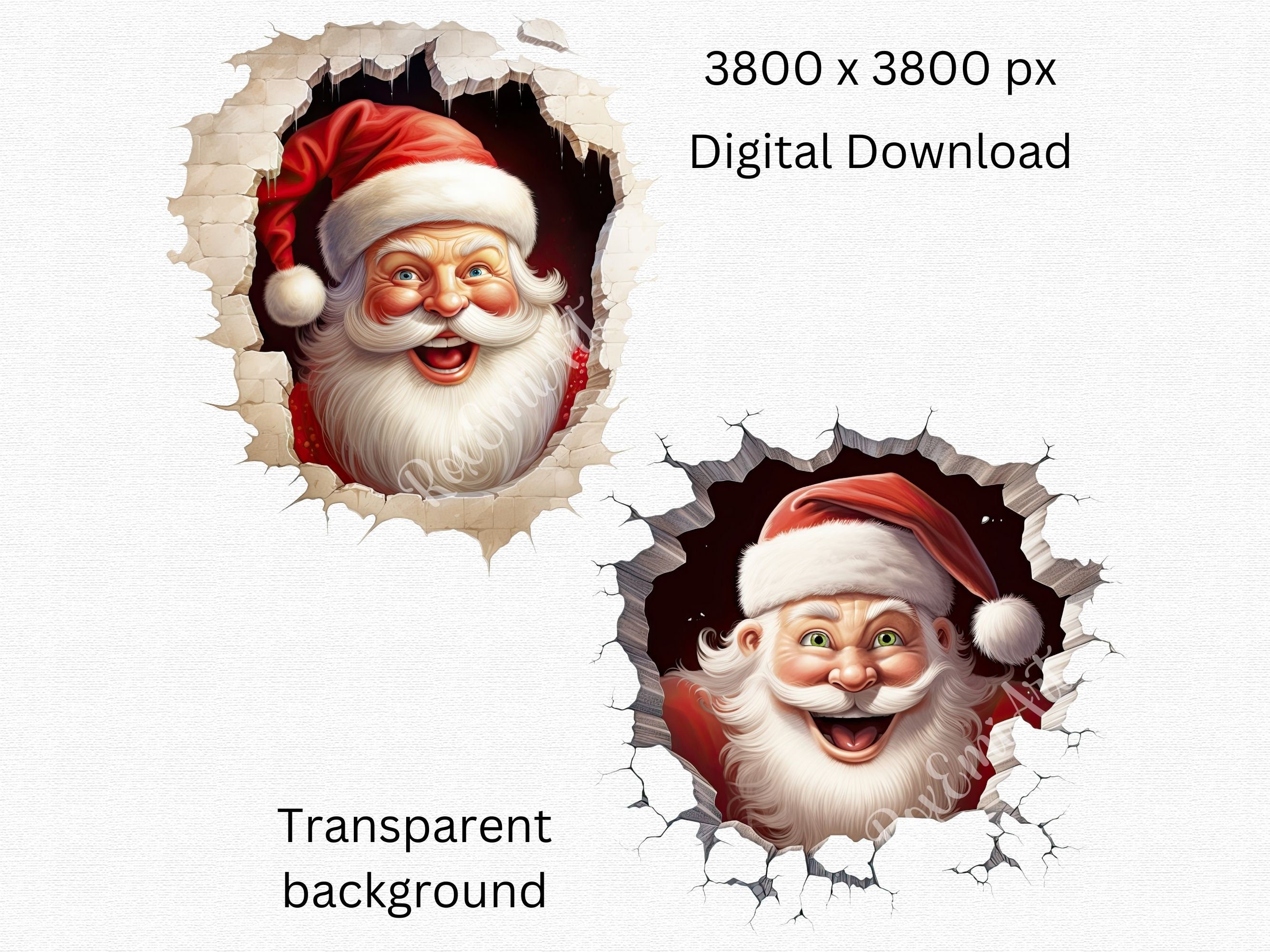 Santa Clipart, Funny Face Santa Peeking Through a Hole in the Wall, 3D ...