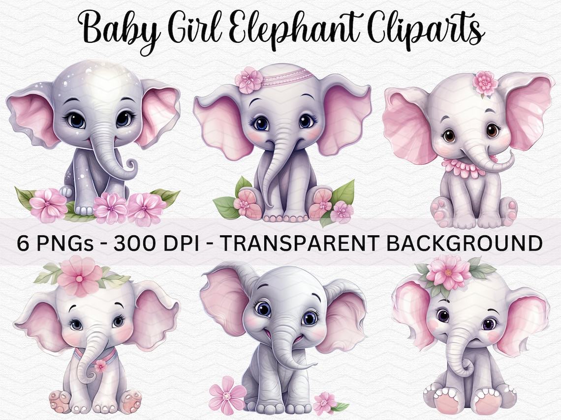 Baby Girl Elephant Watercolor Clipart for Nursery Decor and DIY ...