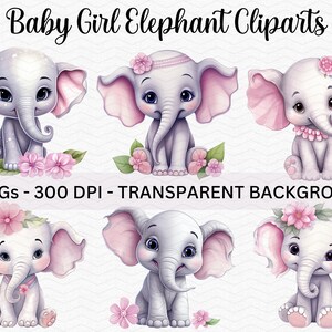 Baby Girl Elephant Watercolor Clipart for Nursery Decor and DIY ...