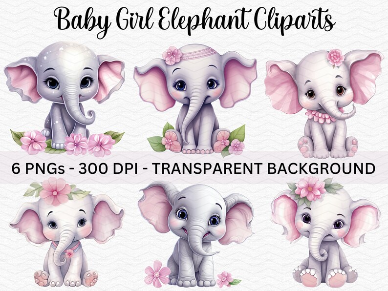 Baby Girl Elephant Watercolor Clipart for Nursery Decor and DIY ...