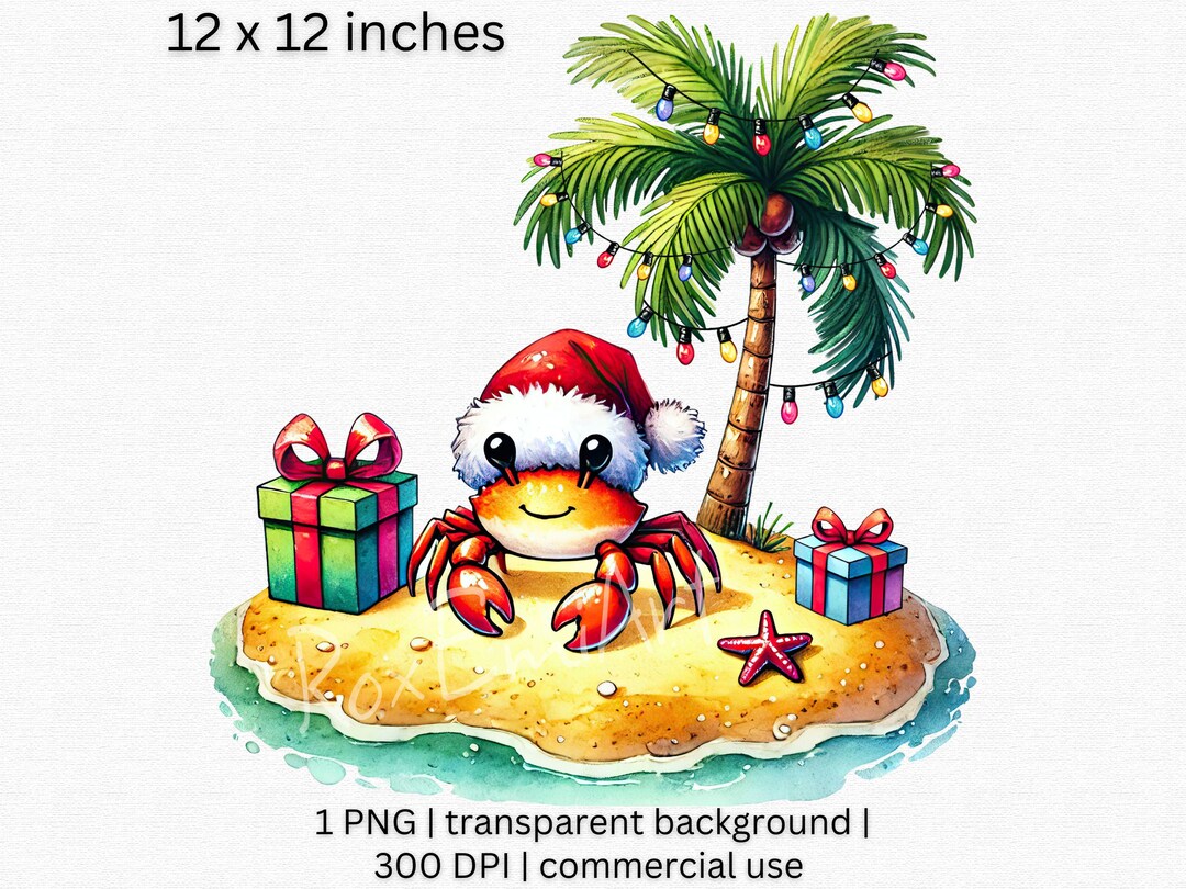 Tropical Christmas Crab Clipart, Santa Crab With Gifts PNG, Christmas ...