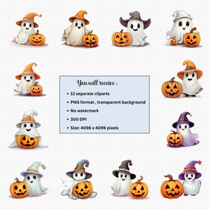 Halloween Cute Ghost Clipart Bundle | for Junk Journals, Party ...