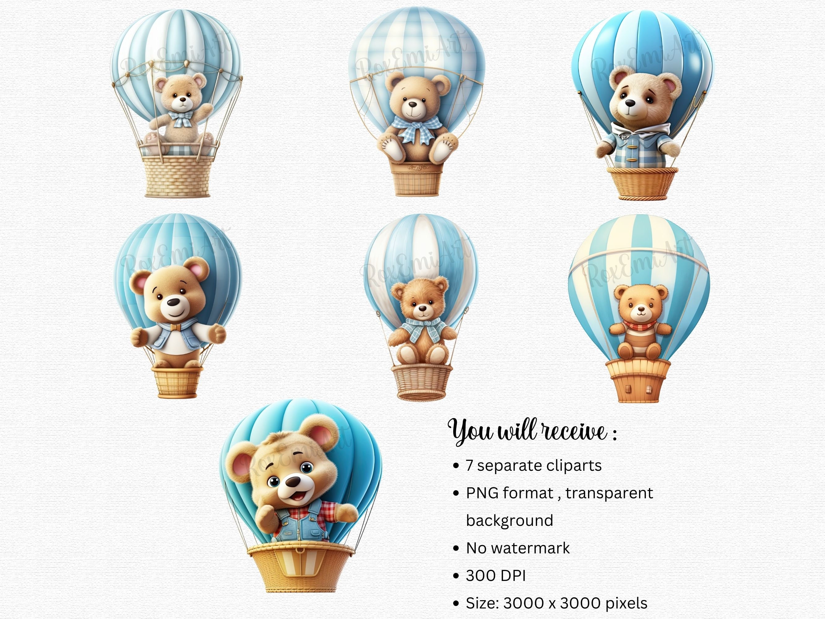 Teddy Bear Clipart Hot Air Balloon Clipart Baby Shower Digital Download ...