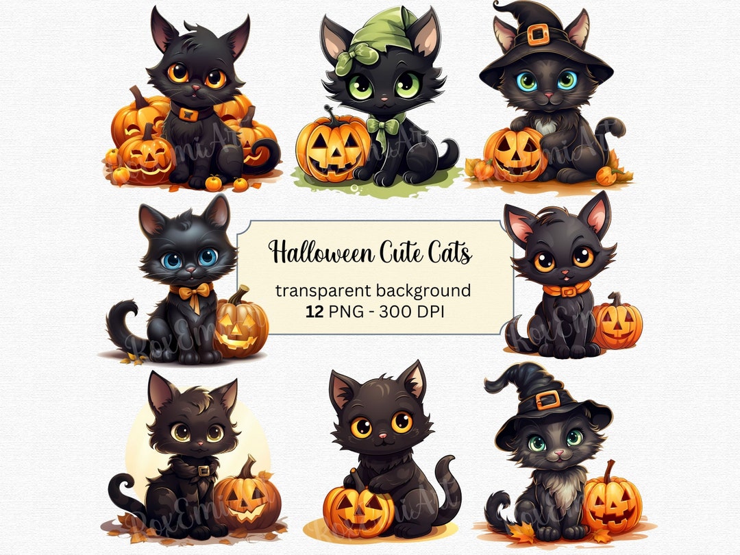 Halloween Cute Black Cat With Jack O Lantern Clipart - 12 Halloween Cat ...