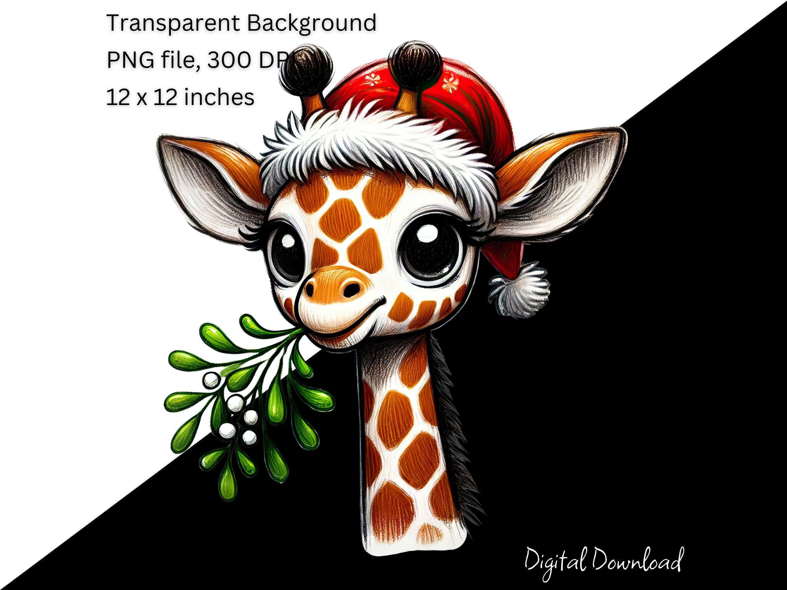 Christmas Giraffe Clipart, Cute Holiday Giraffe With Santa Hat ...